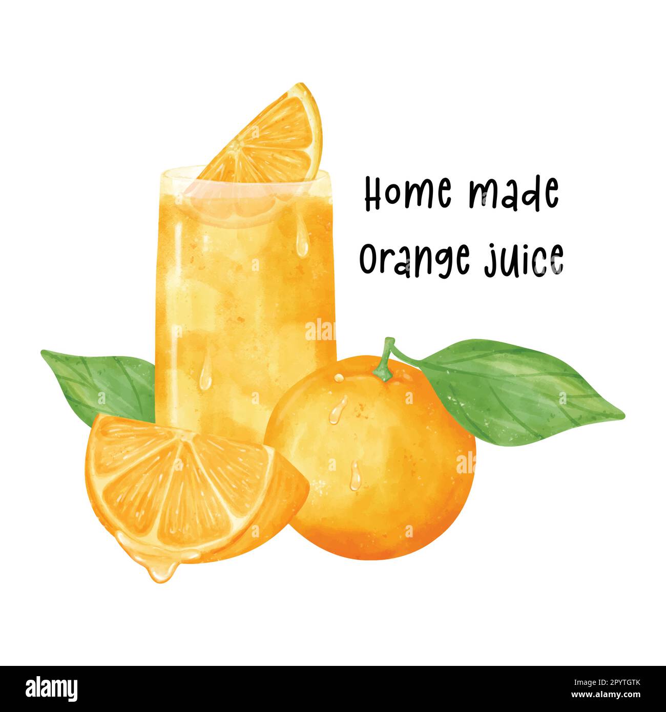 Set of a glass of fresh homemade orange juice with orange fruit ...