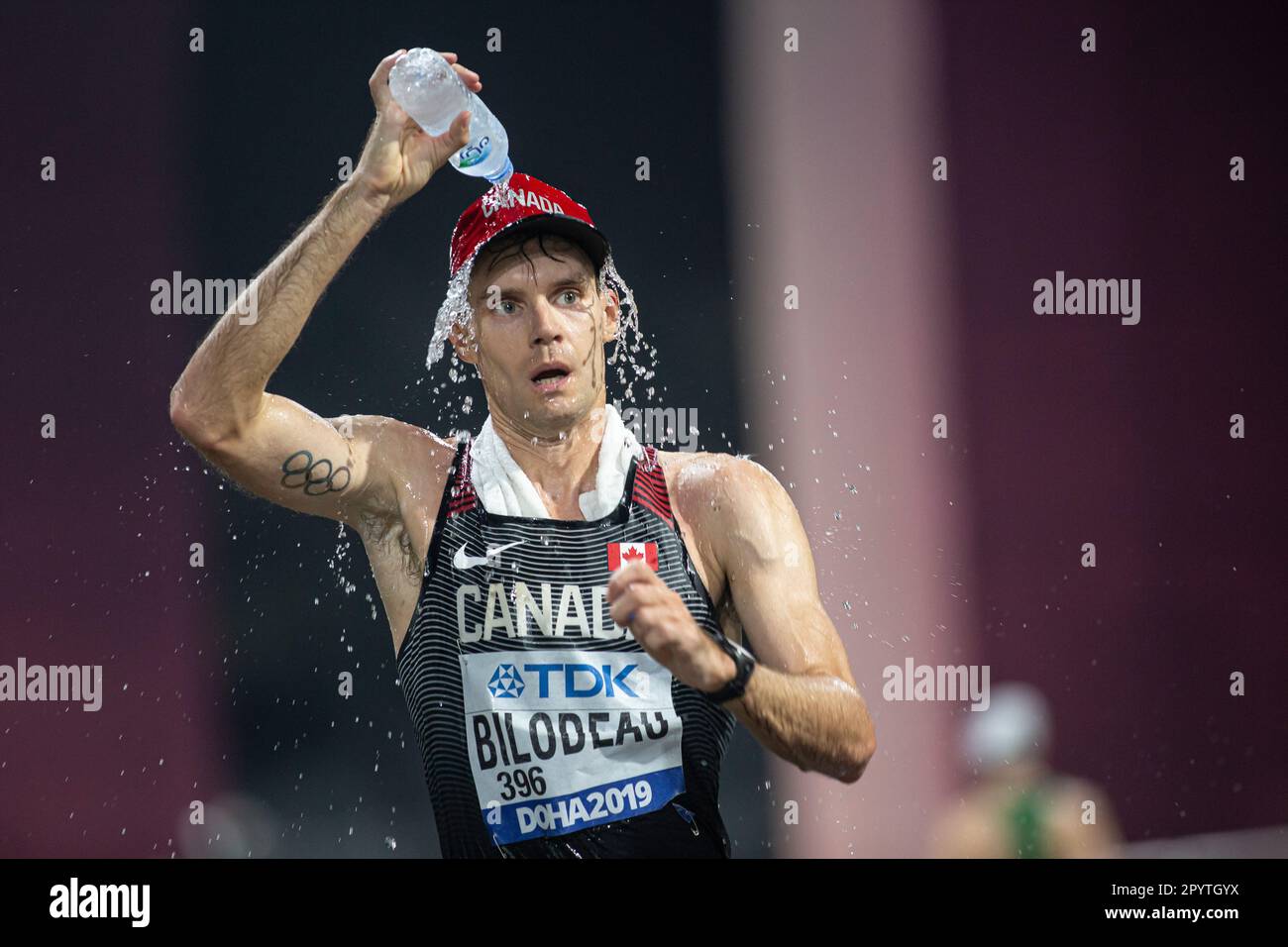Mathieu Bilodeau running the 50 Kilometres Race Walk at the 2019 World Athletics Championships ...