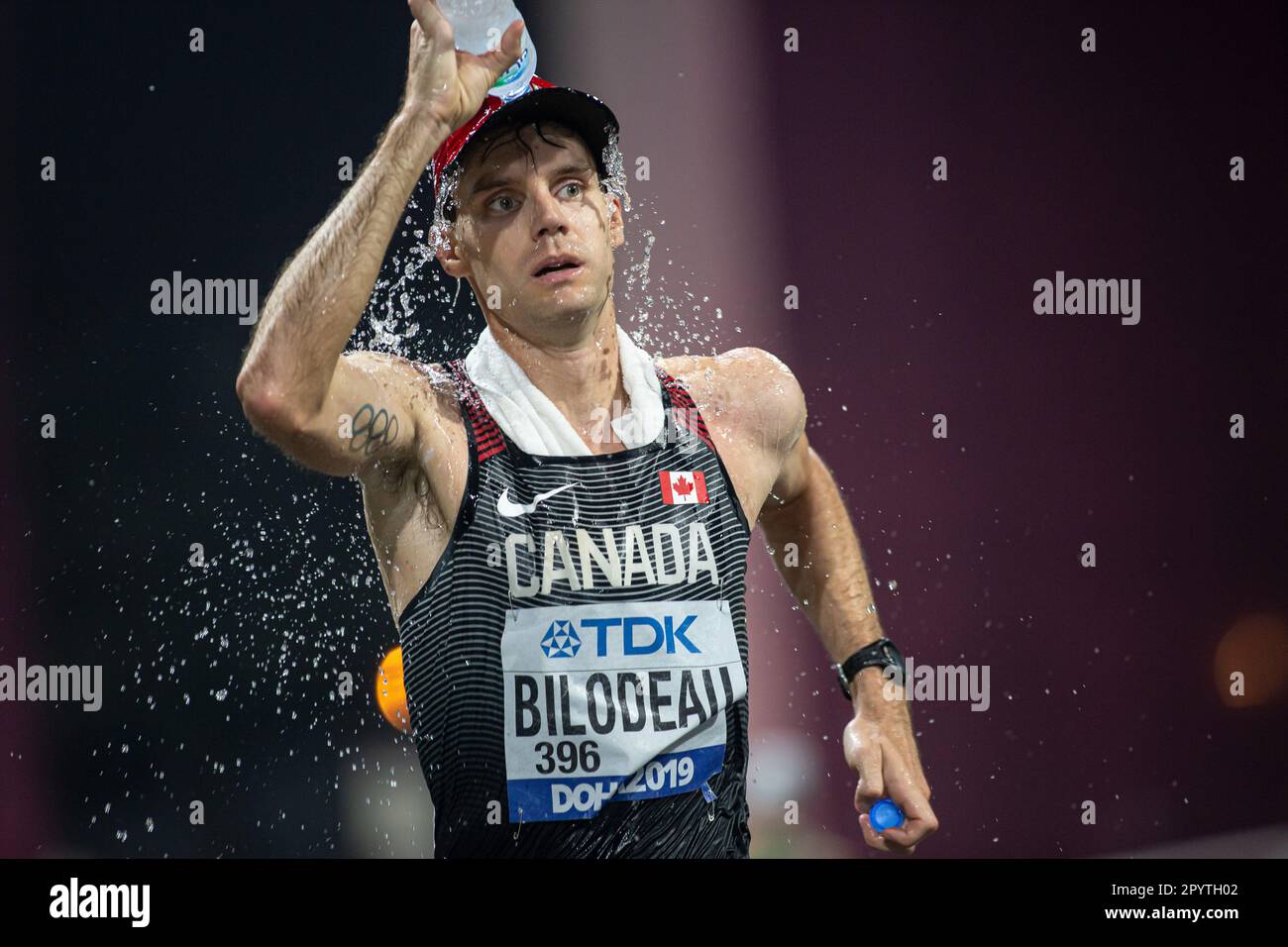 Mathieu Bilodeau running the 50 Kilometres Race Walk at the 2019 World Athletics Championships ...