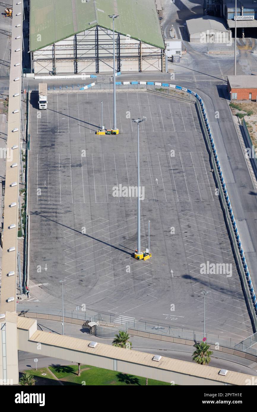 View from Above of a Large Truck Parking lot almost completely Empty ...