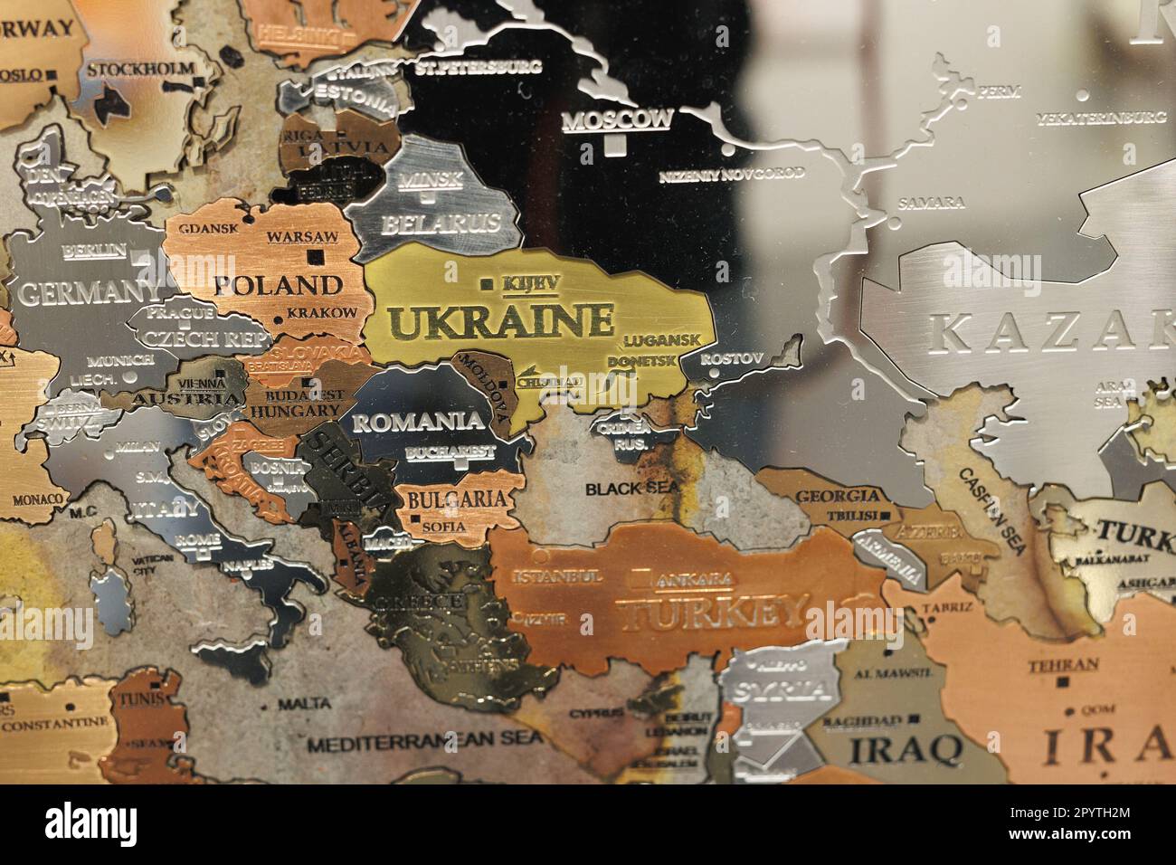 Geographic Map Made of Metallic Material with the Ukrainian territories ...