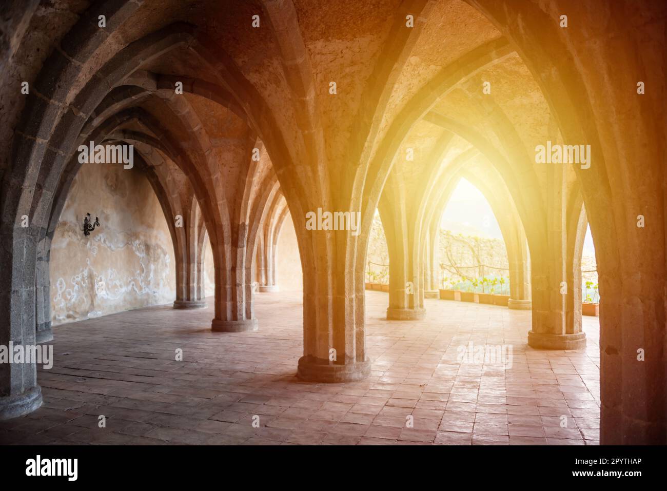 Crypt with columns and arches of an ancient villa in Italy Stock Photo ...
