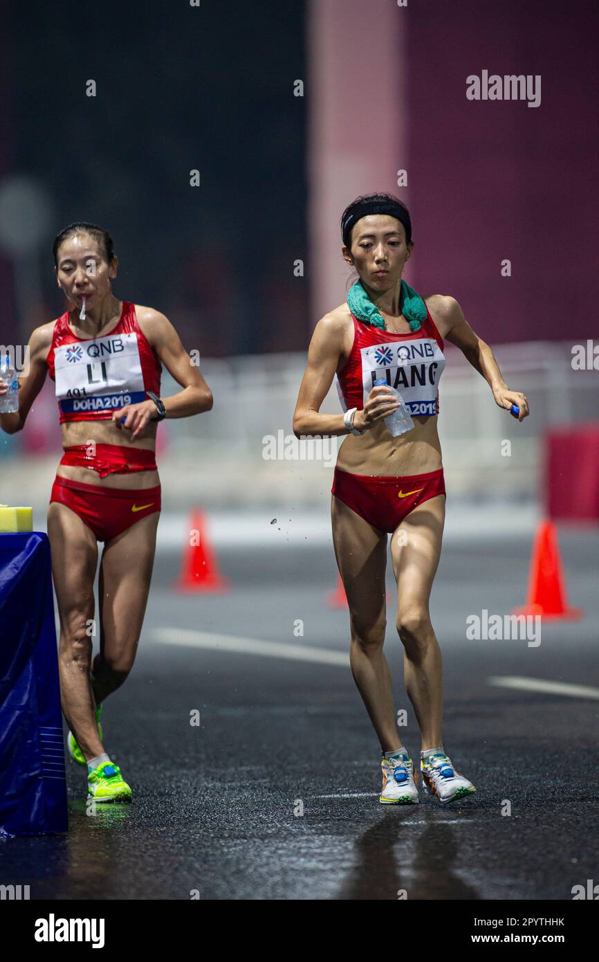 Rui Liang running the 50 Kilometres Race Walk at the 2019 World ...