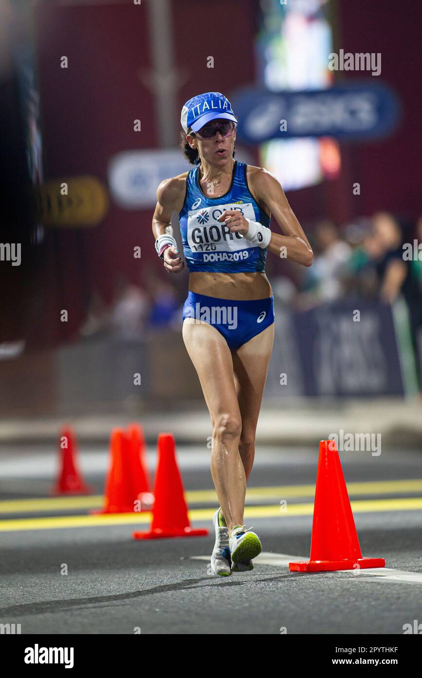 Eleonora Anna Giorgi running the 50 Kilometres Race Walk at the 2019 ...
