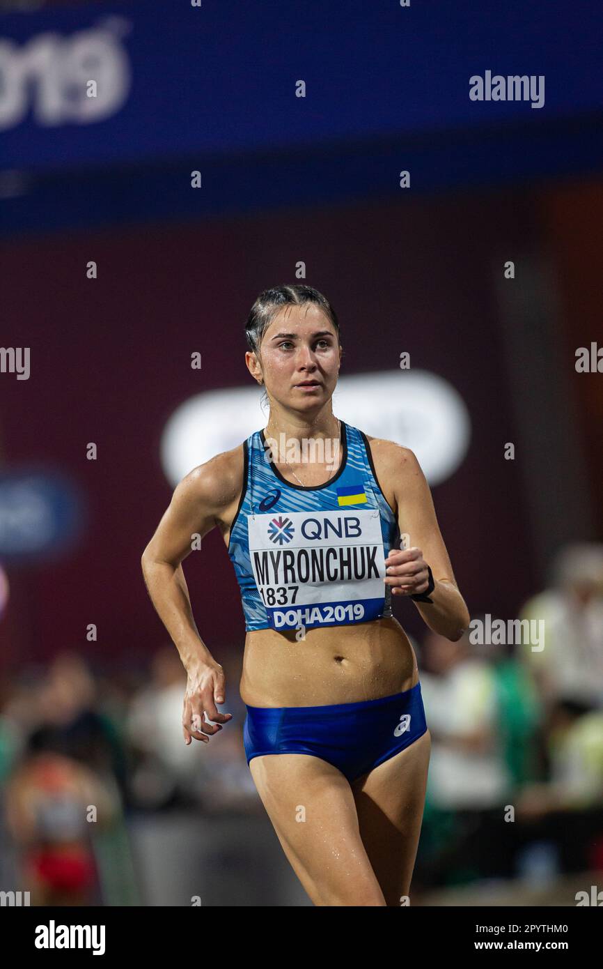Valentyna Myronchuk running the 50 Kilometres Race Walk at the 2019 ...