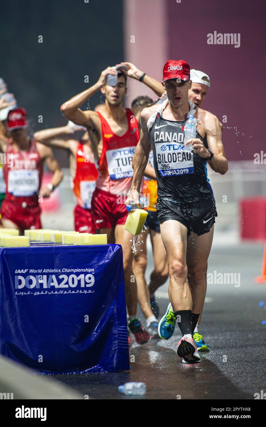 Mathieu Bilodeau running the 50 Kilometres Race Walk at the 2019 World ...