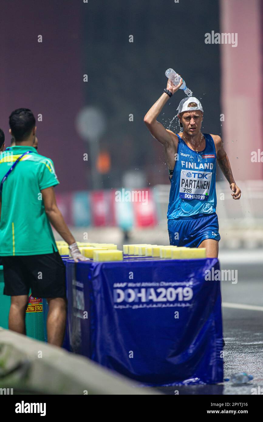 Veli-Matti Partanen running the 50 Kilometres Race Walk at the 2019 ...