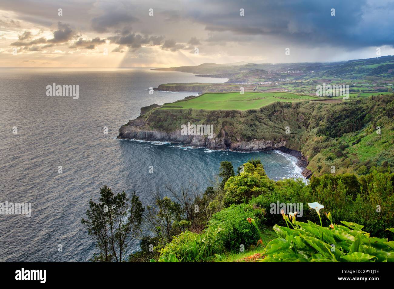 Portugal, Azores, Sao Miguel Island, Ribeirinha. Santa iria viewpoint ...