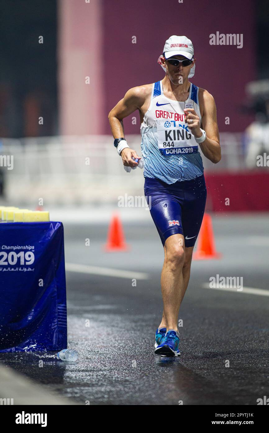 Dominic King running the 50 Kilometres Race Walk at the 2019 World ...