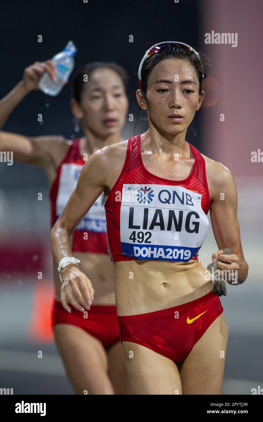 Rui Liang running the 50 Kilometres Race Walk at the 2019 World ...