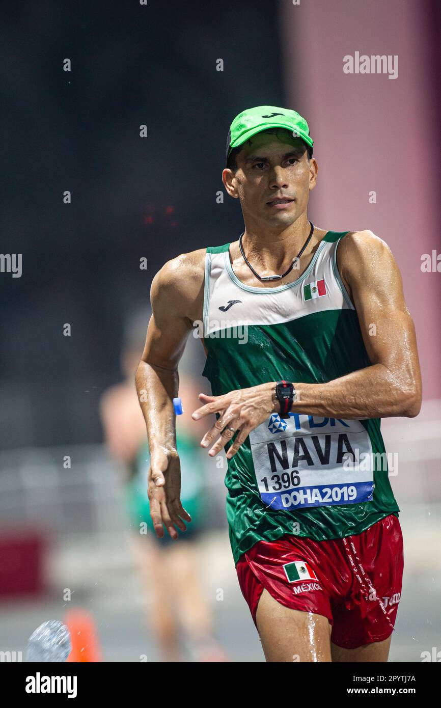 Horació Nava running the 50 Kilometres Race Walk at the 2019 World Athletics Championships in ...