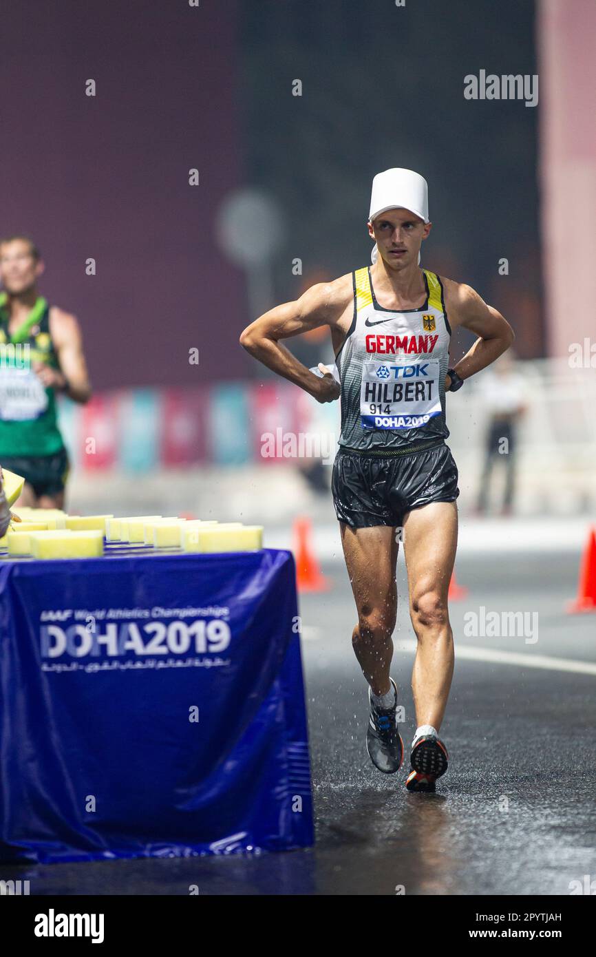 Jonathan Hilbert running the 50 Kilometres Race Walk at the 2019 World ...