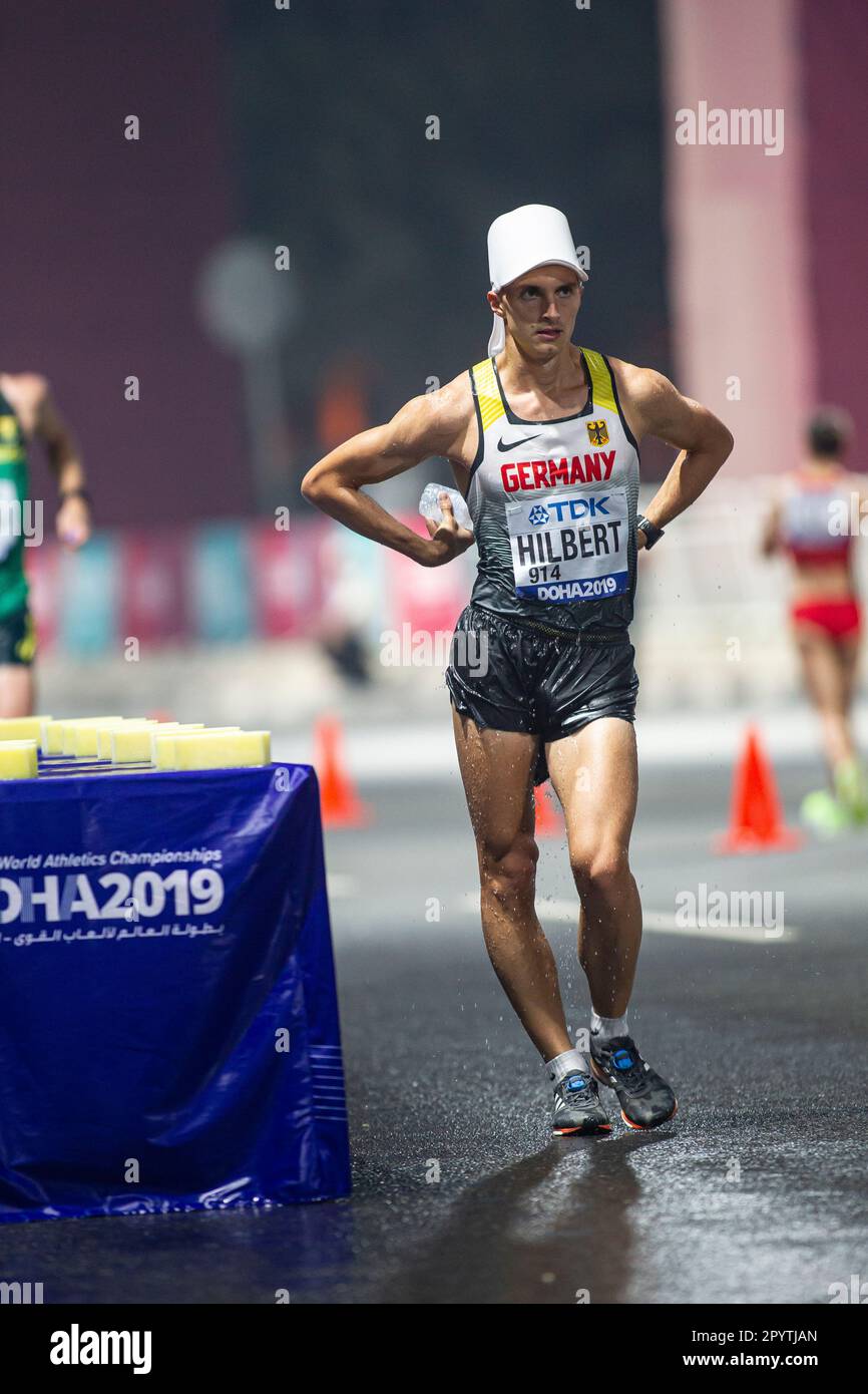 Jonathan Hilbert running the 50 Kilometres Race Walk at the 2019 World ...