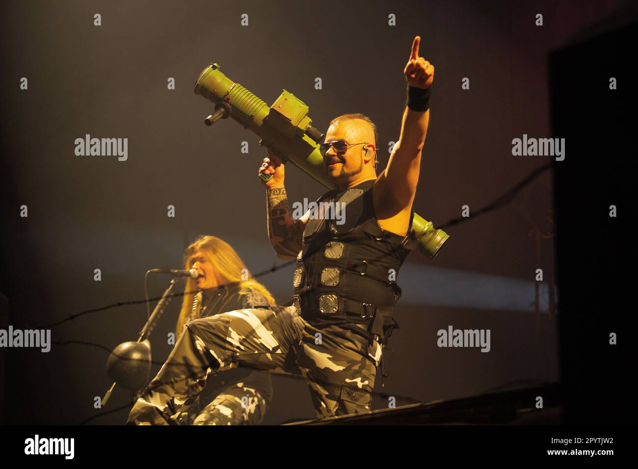 Swedish heavy metal band Sabaton performing at Leeds First Direct Arena ...