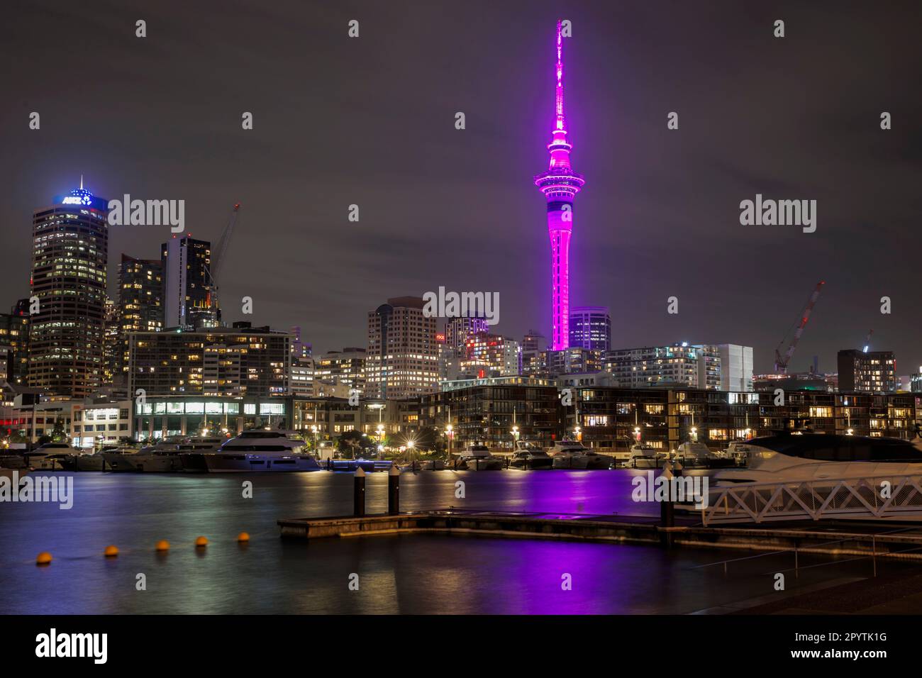 Auckland, New Zealand, 05 May, 2023. The Sky Tower and other landmarks ...