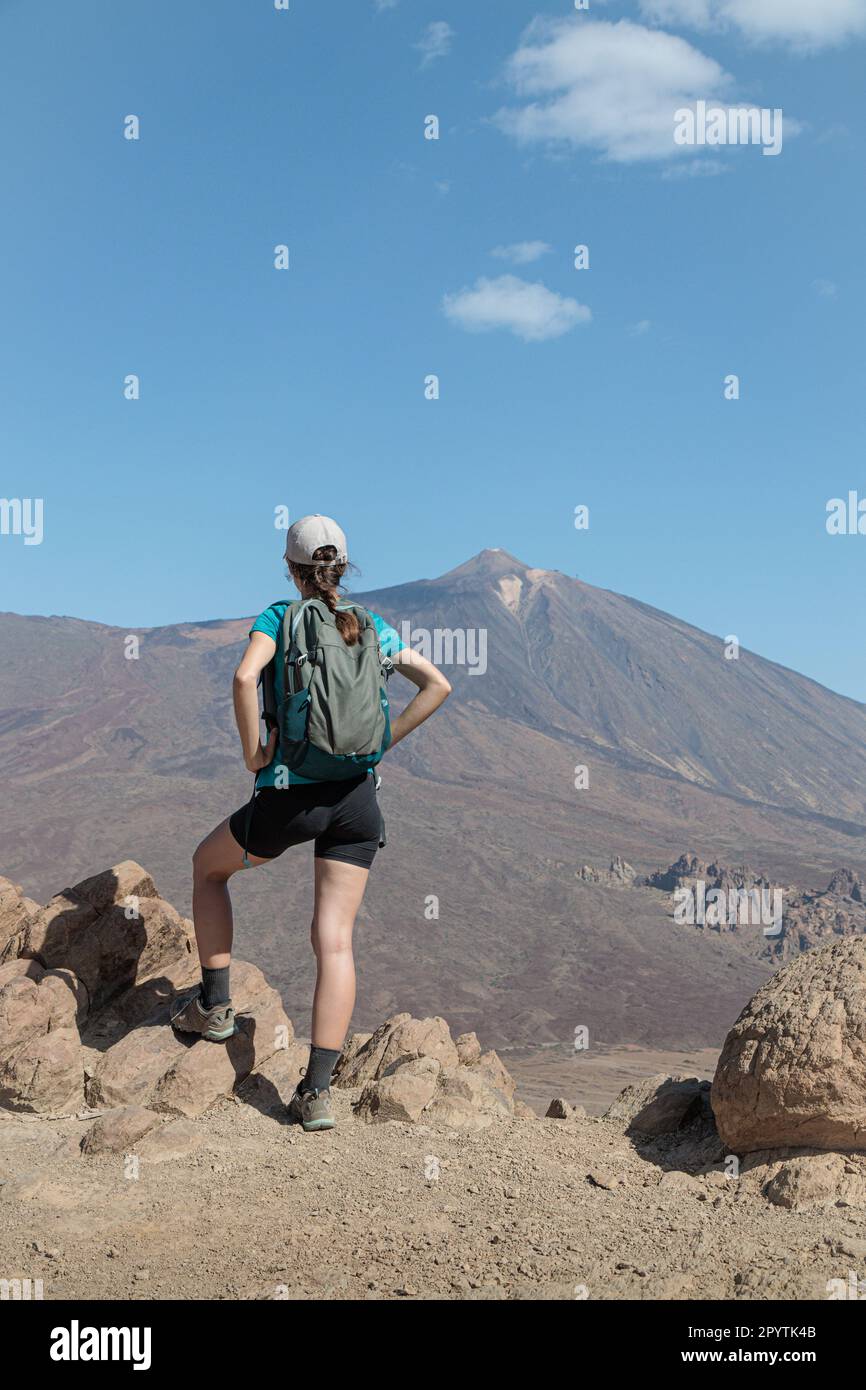 Tourist girl next to Peak of Mount Teide called 'Pico del Teide'. View ...