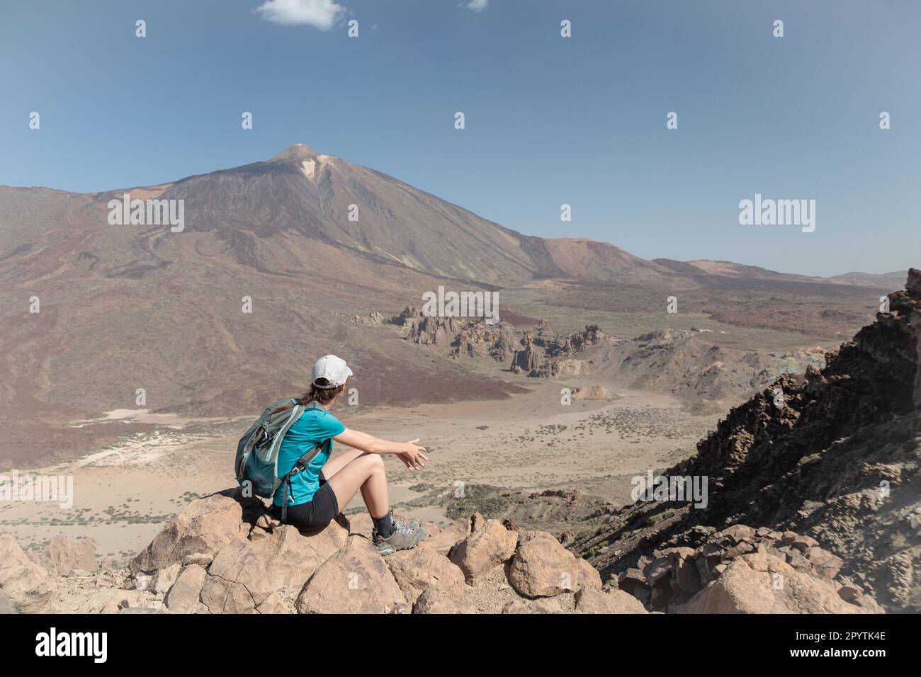 Tourist girl next to Peak of Mount Teide called 'Pico del Teide'. View ...