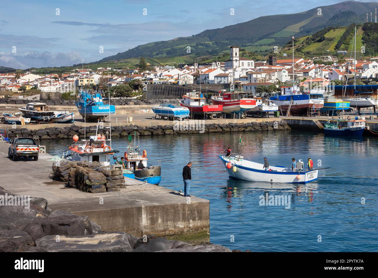 Portugal, Azores, Sao Miguel Island, Vila Franca do Campo. Fish harbour ...