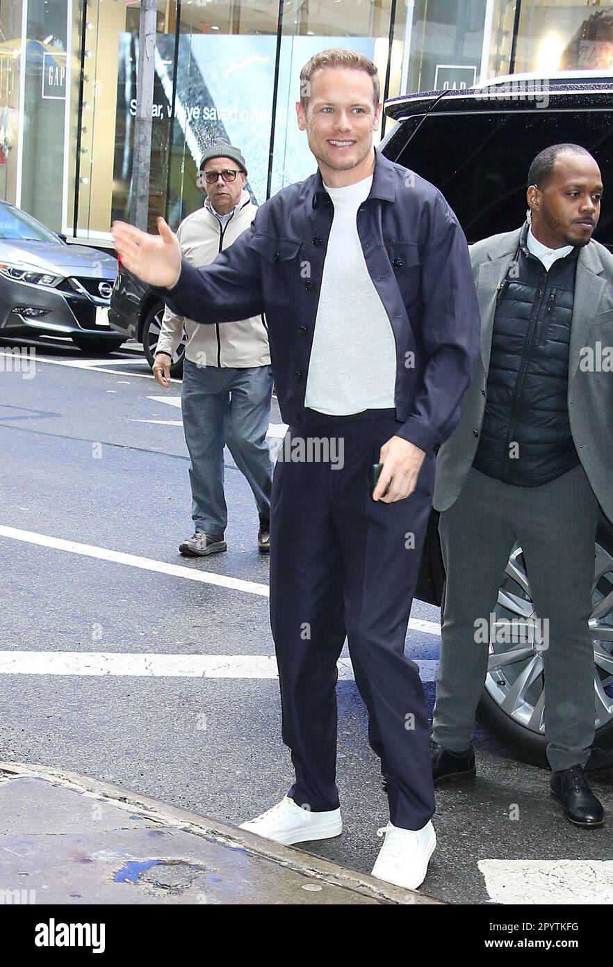New York, NY, USA. 4th May, 2023. Sam Heughan Seen At Good Morning ...