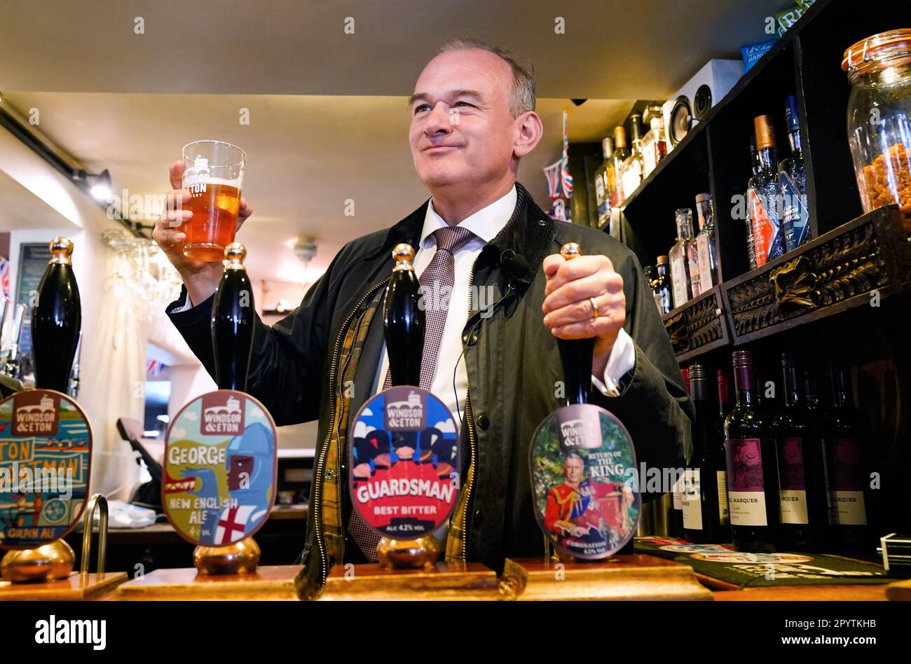 Leader of the Liberal Democrats Sir Ed Davey pulls a pint of 'Return of ...
