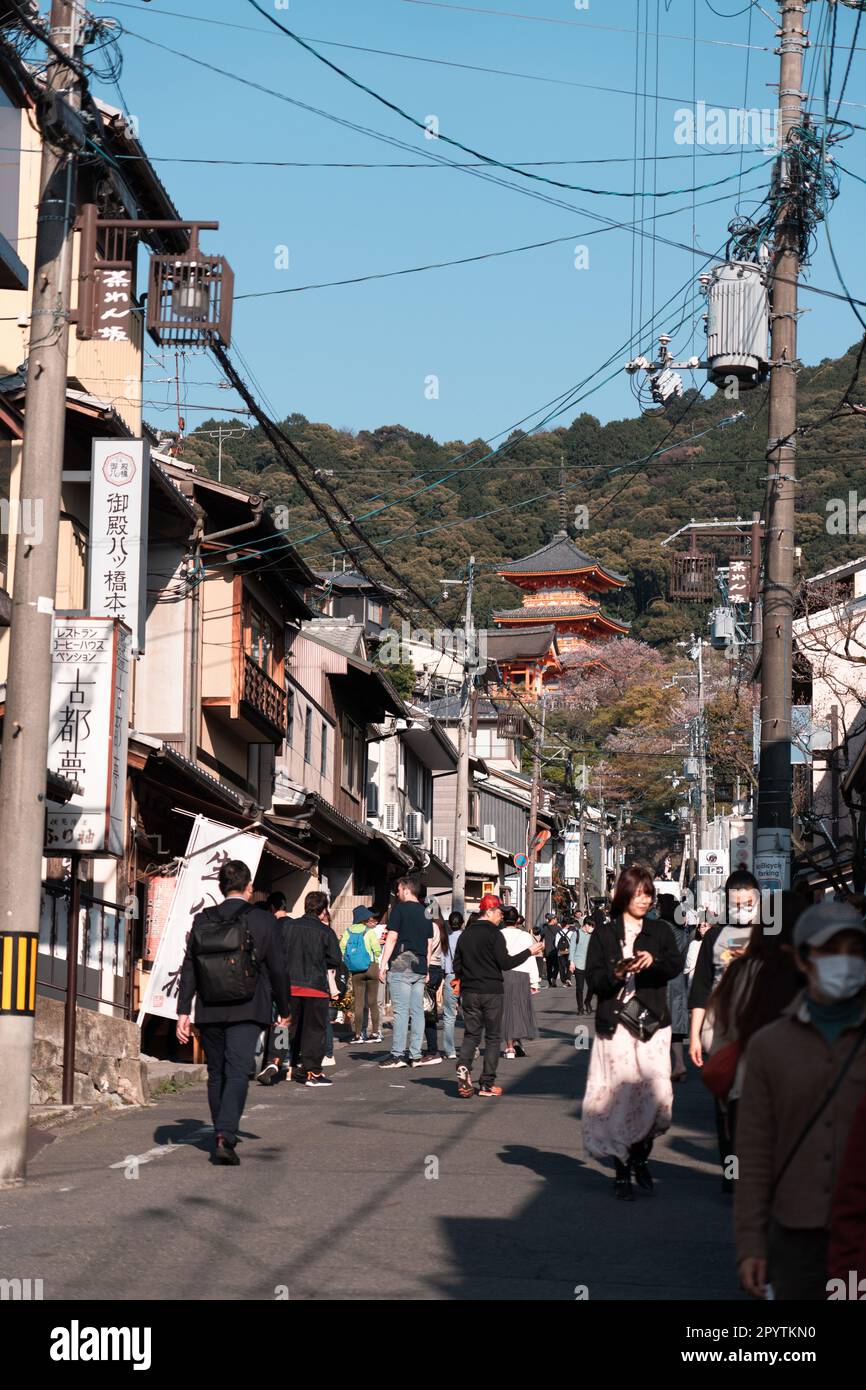 KYOTO, JAPAN - April 3, 2023: Tourist walking to Kiyomizu-dera temple ...