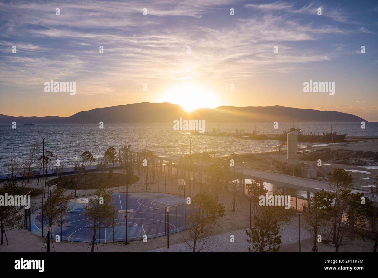 Sunset Over the Sea with Fishing Boat , Beautiful Nature Background ...