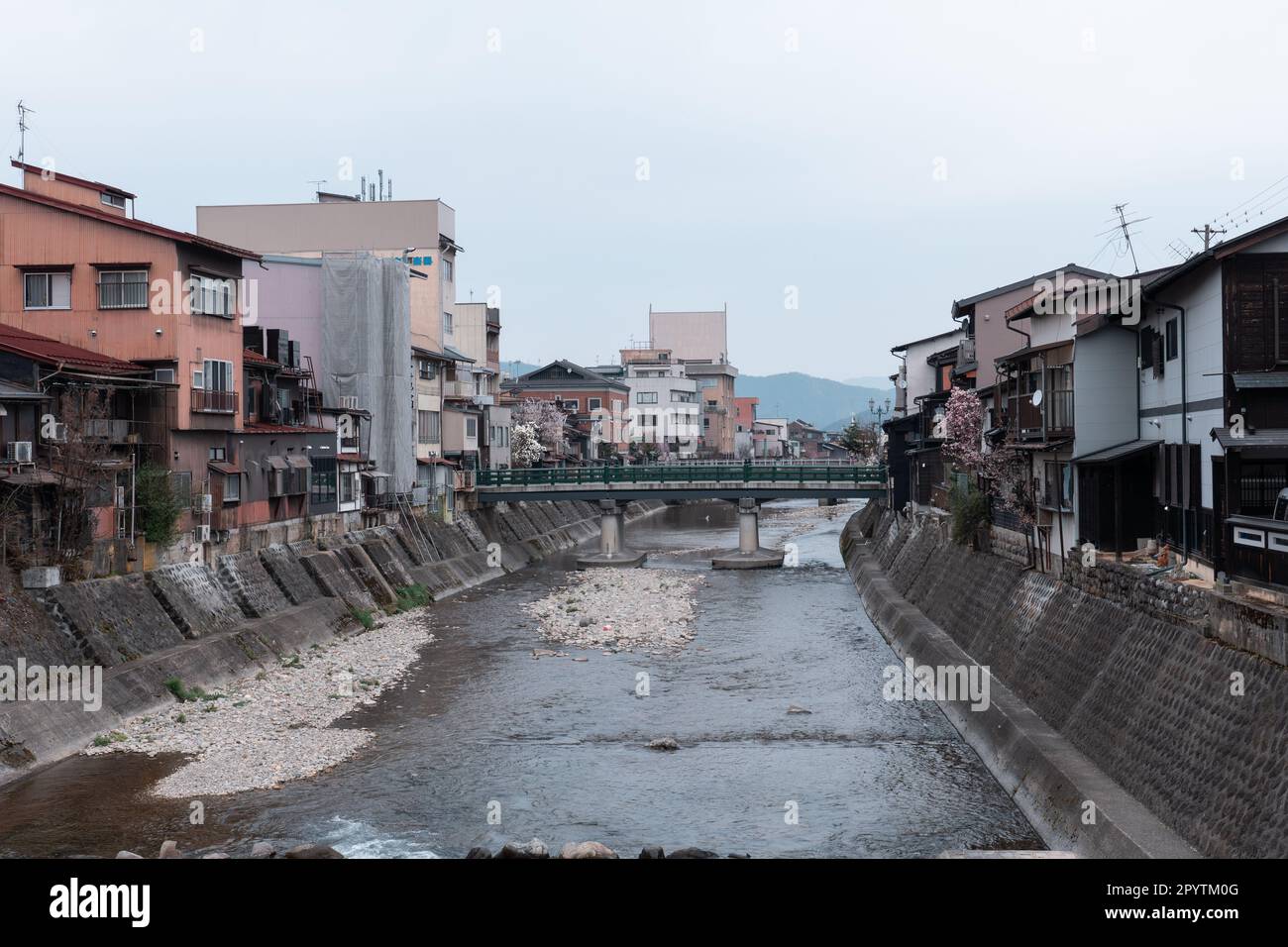TAKAYAMA, JAPAN - APRIL 5, 2023: Yanagibashi bridge (traditional ...