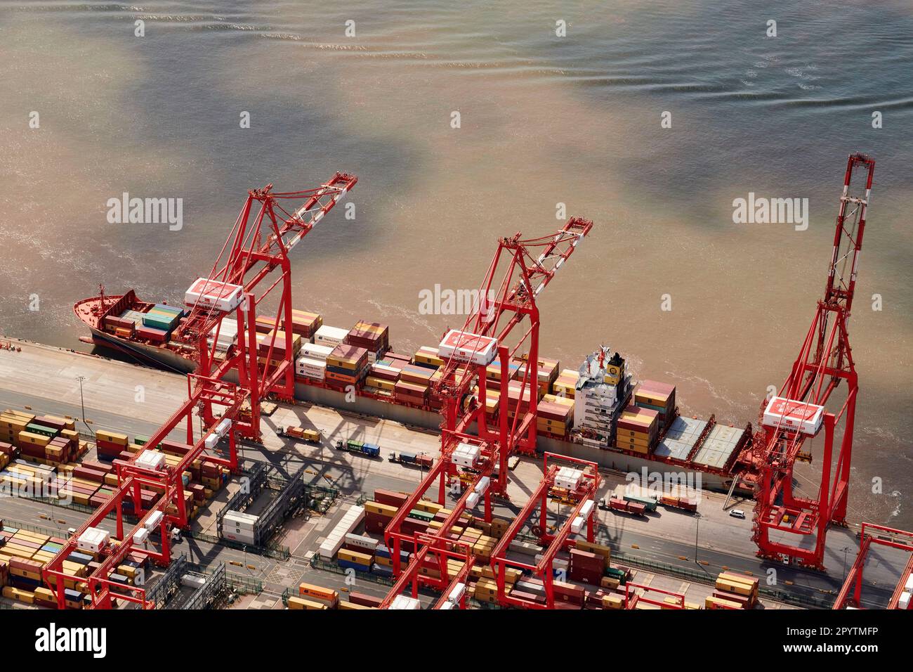 Container Ship unloading at Peel Port, Seaforth Docks, Merseyside, on ...