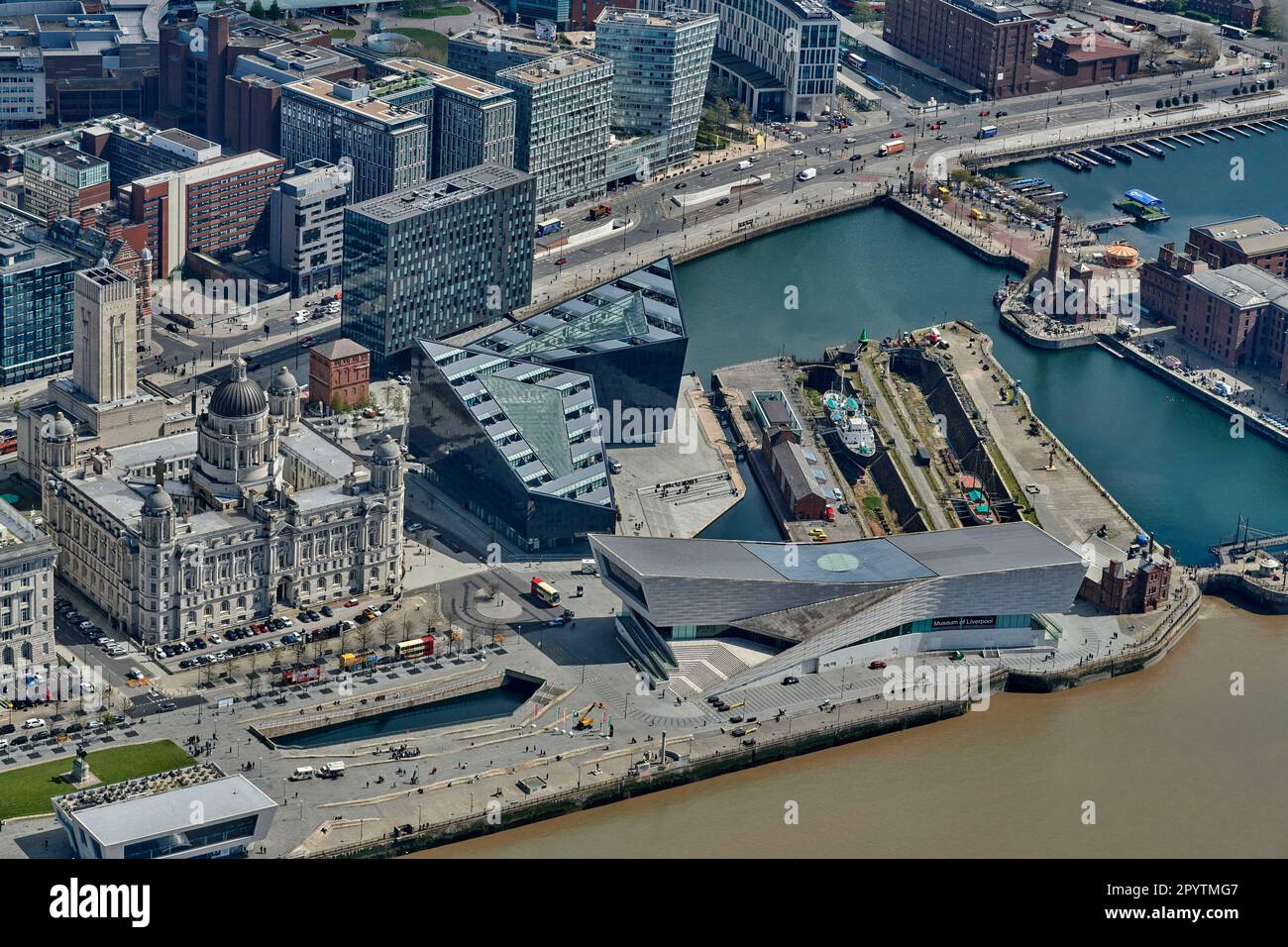 An aerial photograph of Liverpool Waterfront, River Mersey, North West ...
