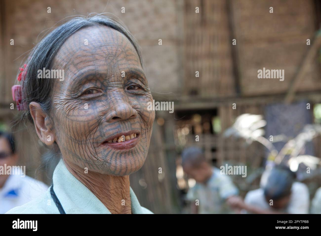 Myanmarese lady of the Chin tribe with her tattooed face Stock Photo ...