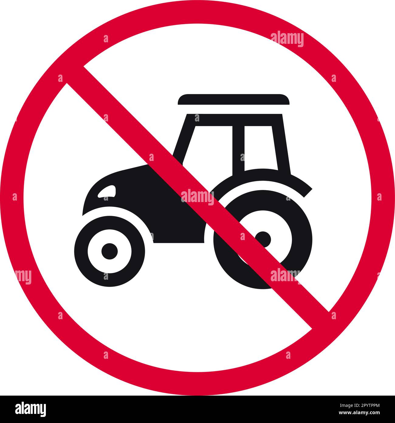 No tractor prohibited sign, dump truck forbidden modern round sticker ...