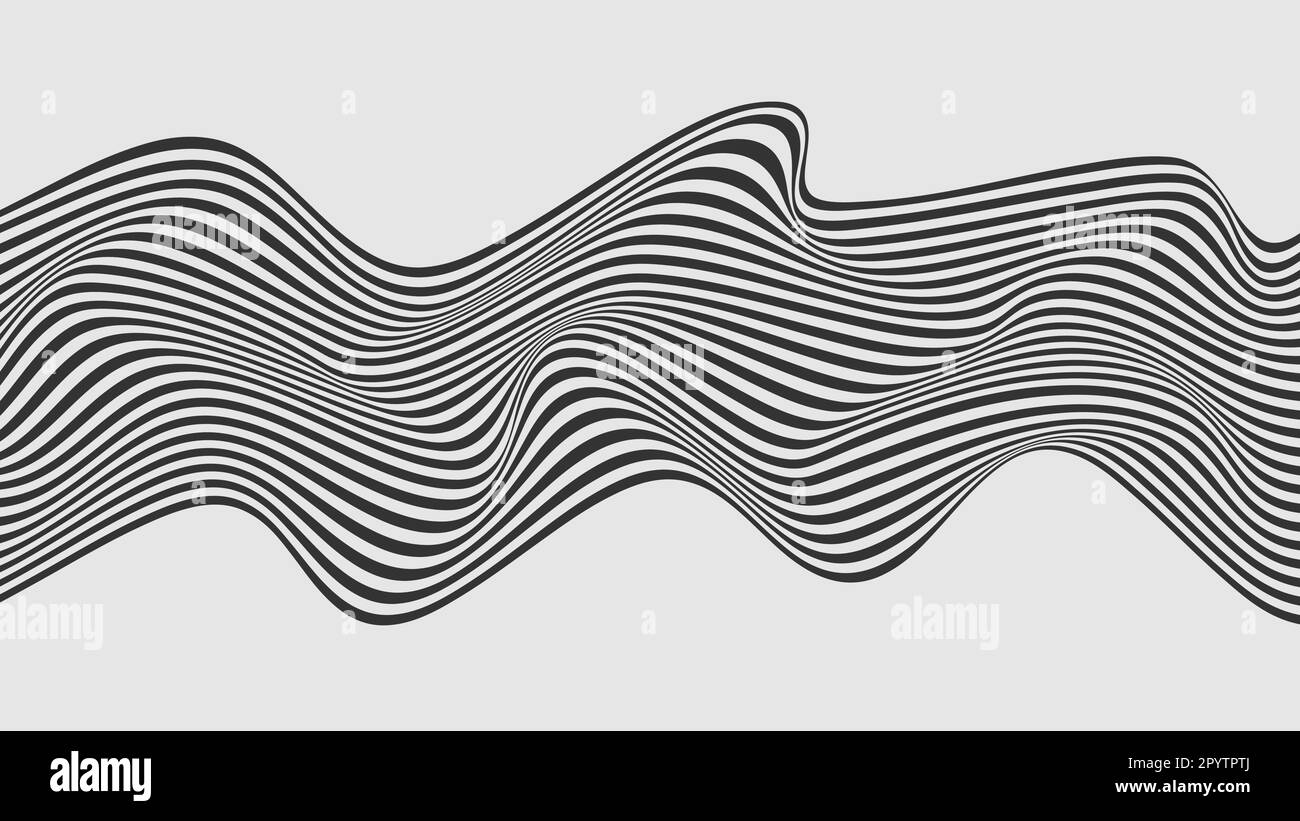 Abstract black and white illustration.Abstract wave. Horizontal lines ...