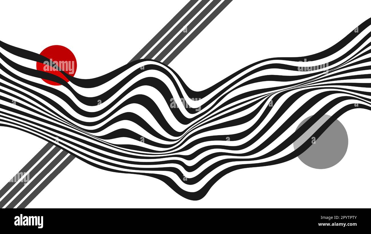 Abstract black and white wave on a gray background. Horizontal lines ...