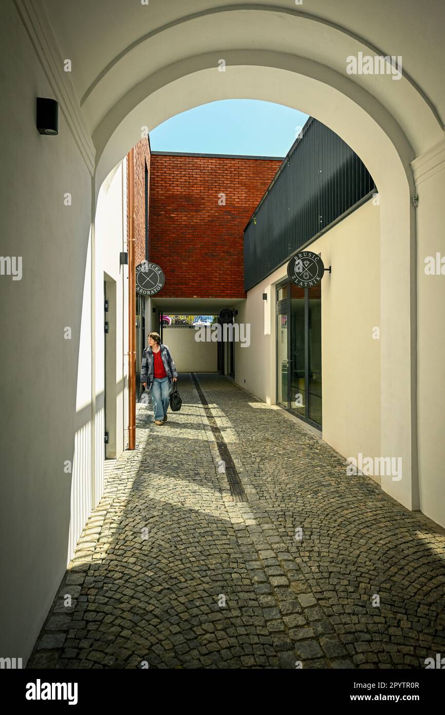 Turnov, Czech Republic. 05th May, 2023. Craft alley in the newly built ...