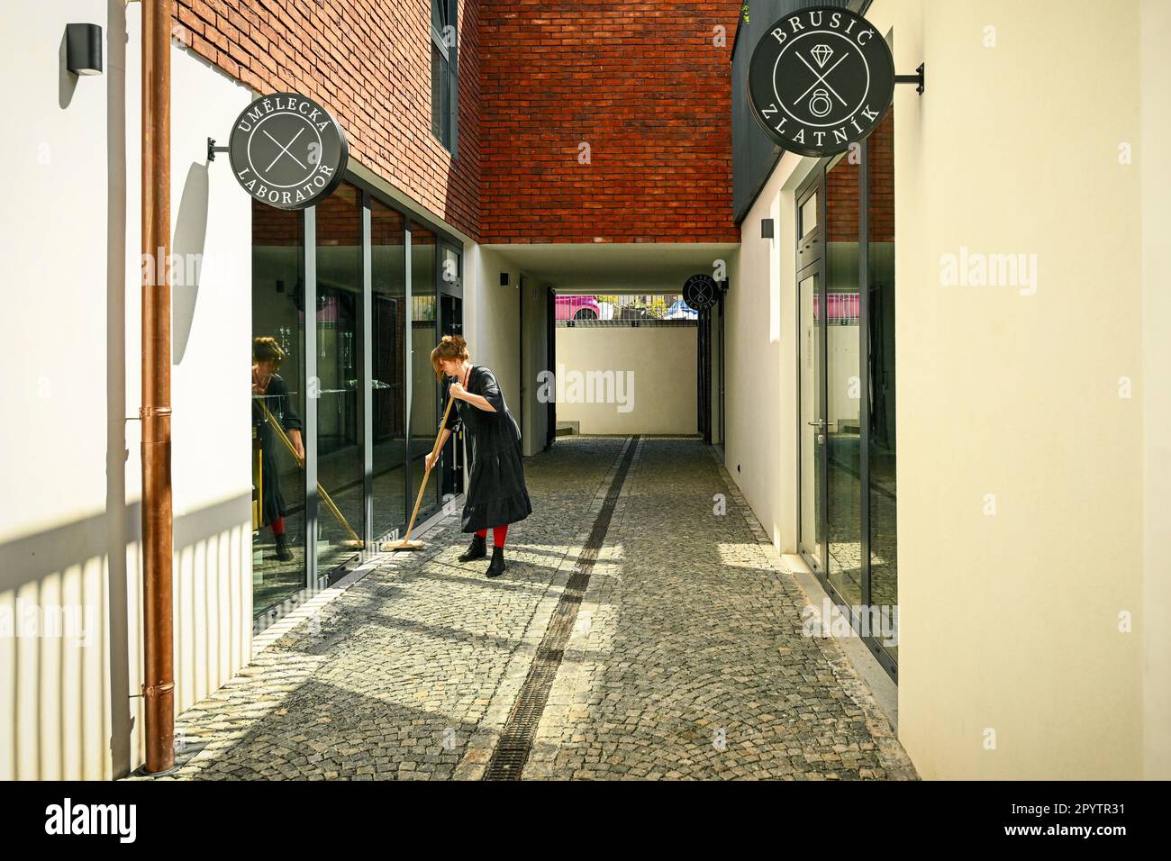 Turnov, Czech Republic. 05th May, 2023. Craft alley in the newly built ...