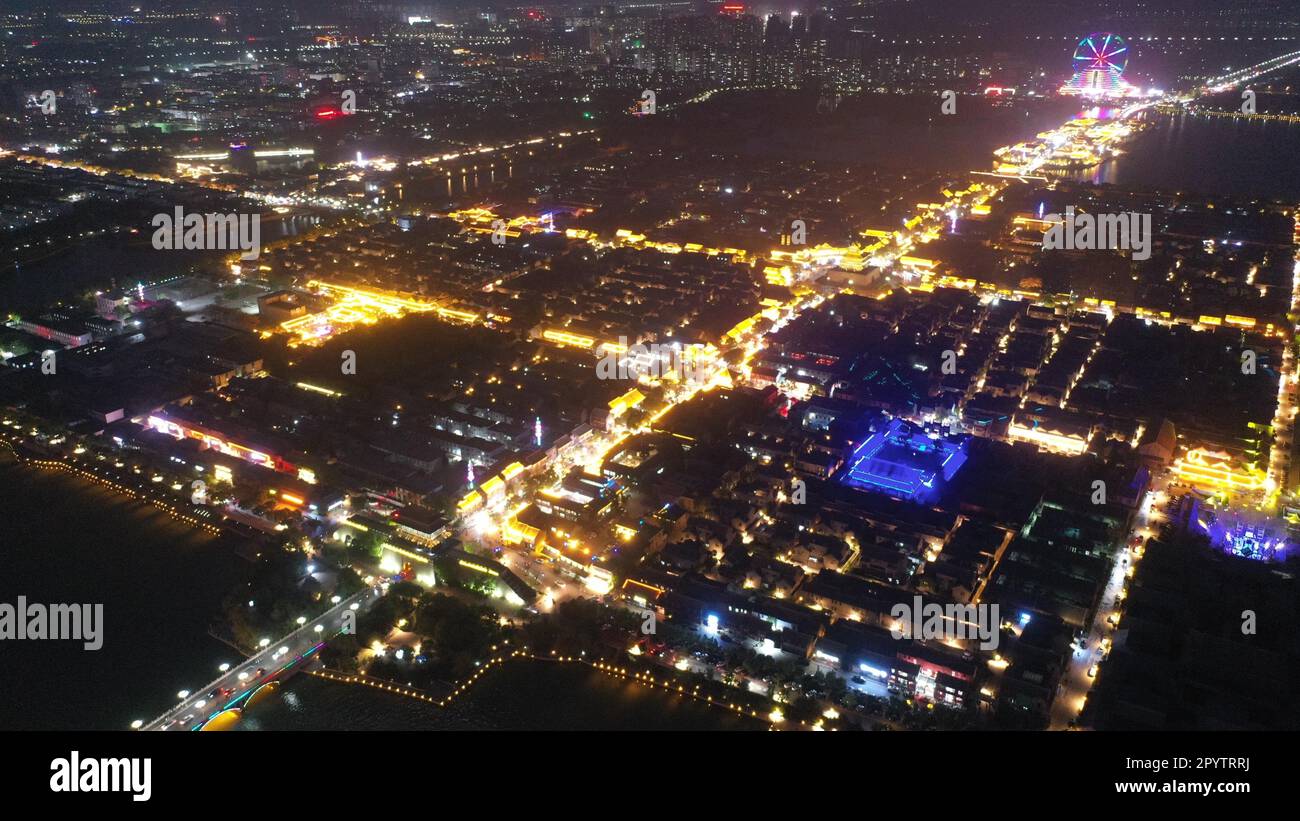 Aerial photo shows a night view in Liaocheng City, east China's ...