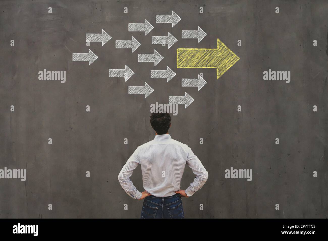 follow the trend, leadership concept, follower arrows following big ...