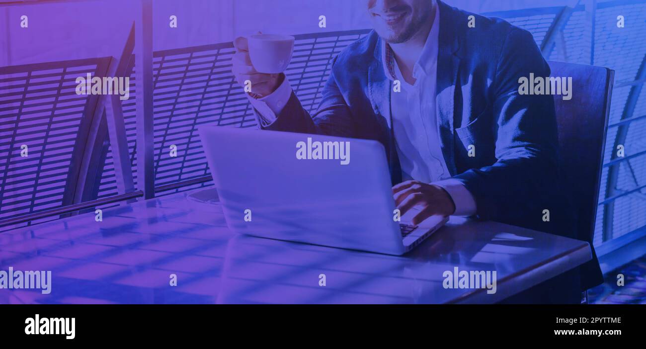 businessman working on laptop computer, abstract business banner ...