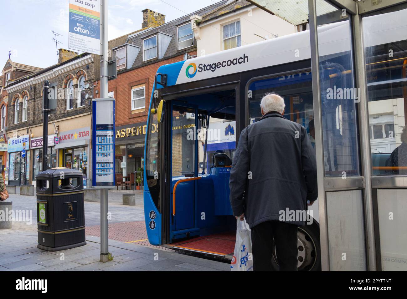 Passenger boarding a stagecoach bus, ashford, Kent, uk Stock Photo - Alamy