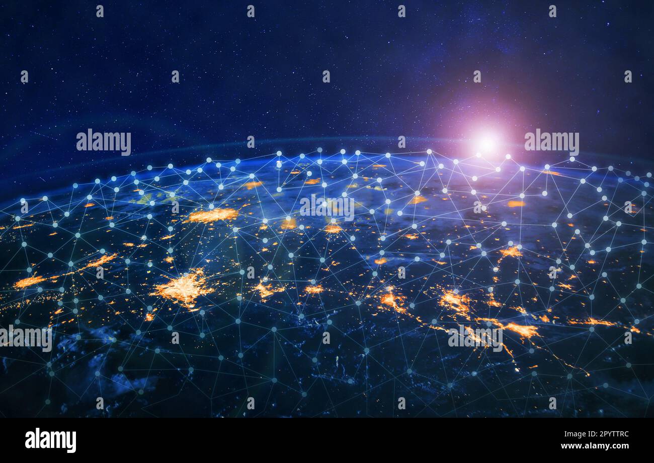 global business network concept, planet Earth from space, communication ...