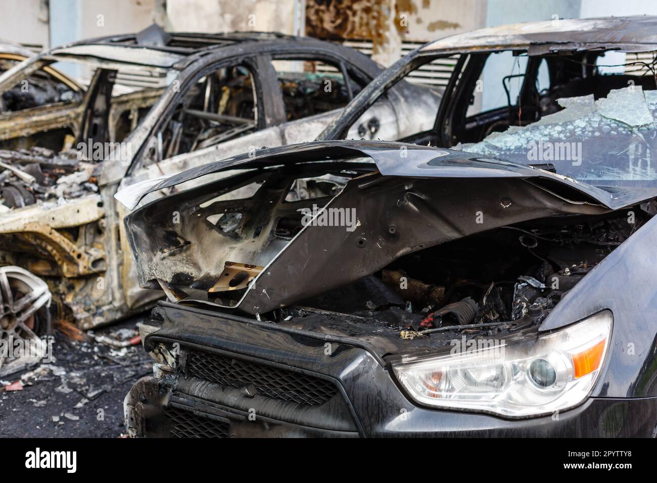 Body of the burnt car in the street Stock Photo - Alamy