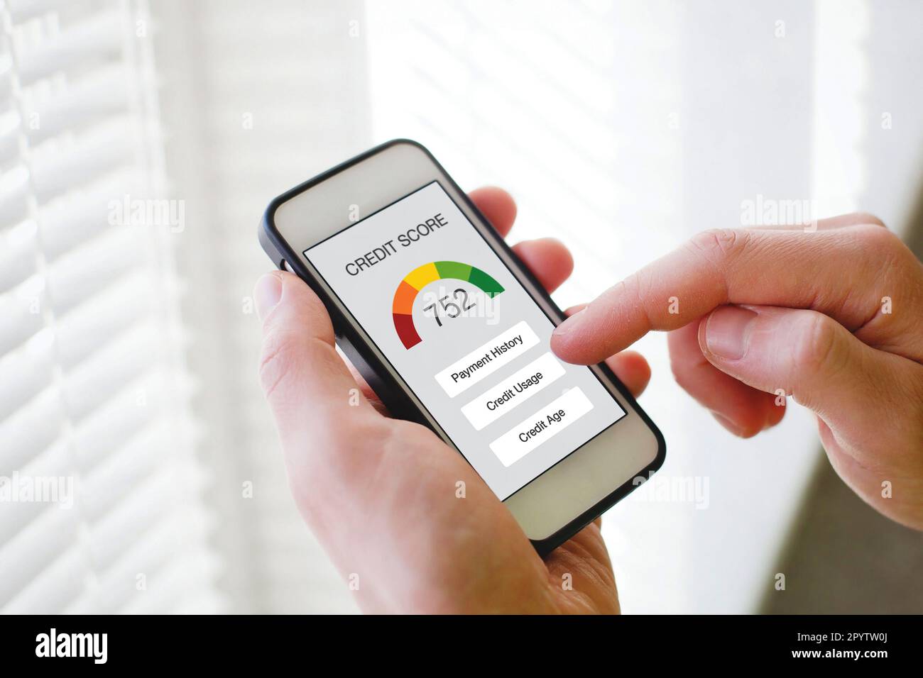 credit score concept on the screen of smart phone, checking payment ...
