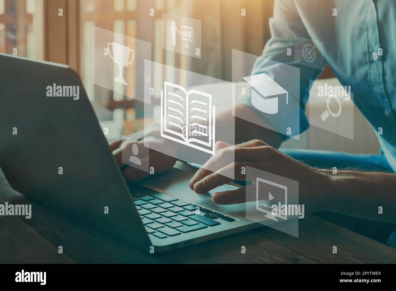 e-learning education concept, learning online with webinar, video tutorial, internet lessons ...