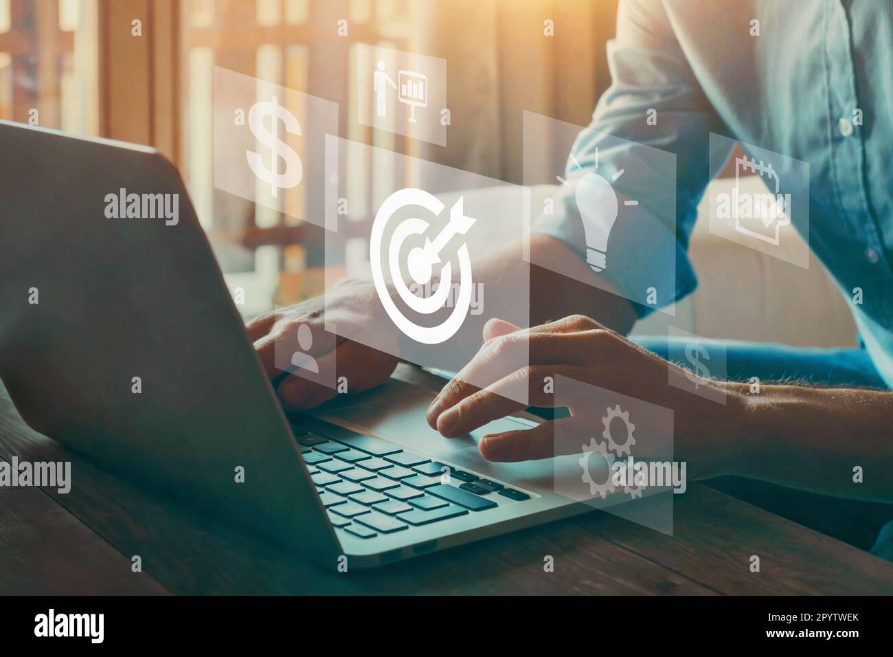 goal achievement, success vision and business target concept, company ...