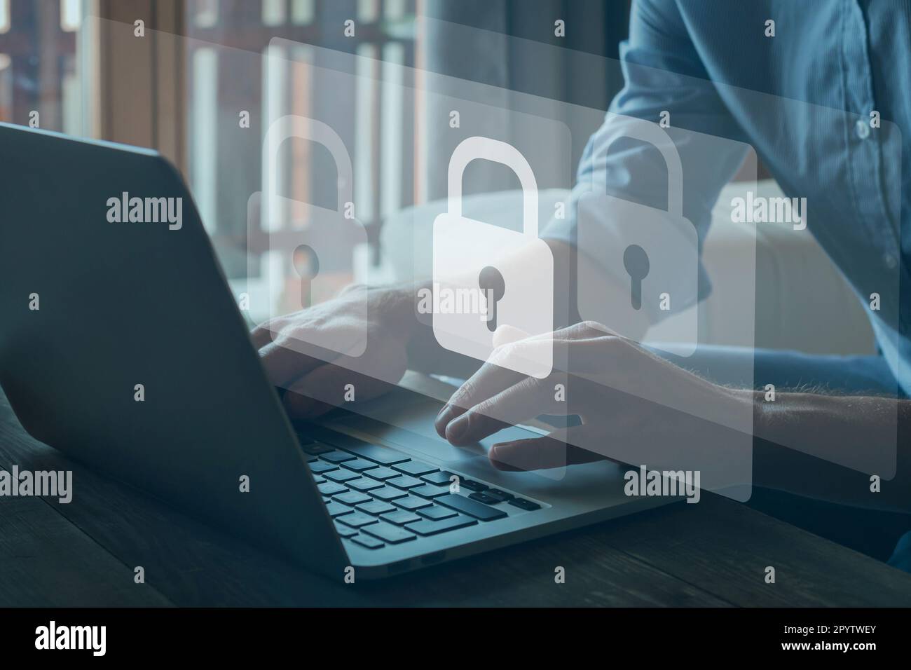 cyber security concept, data protection and secured internet access ...