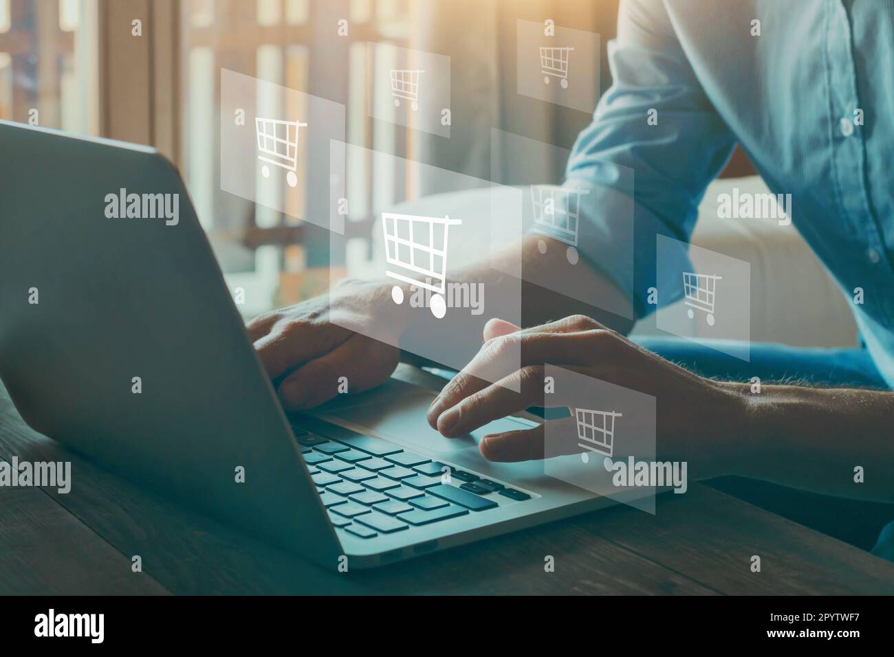 order in online store, shopping on internet, concept on virtual screen ...