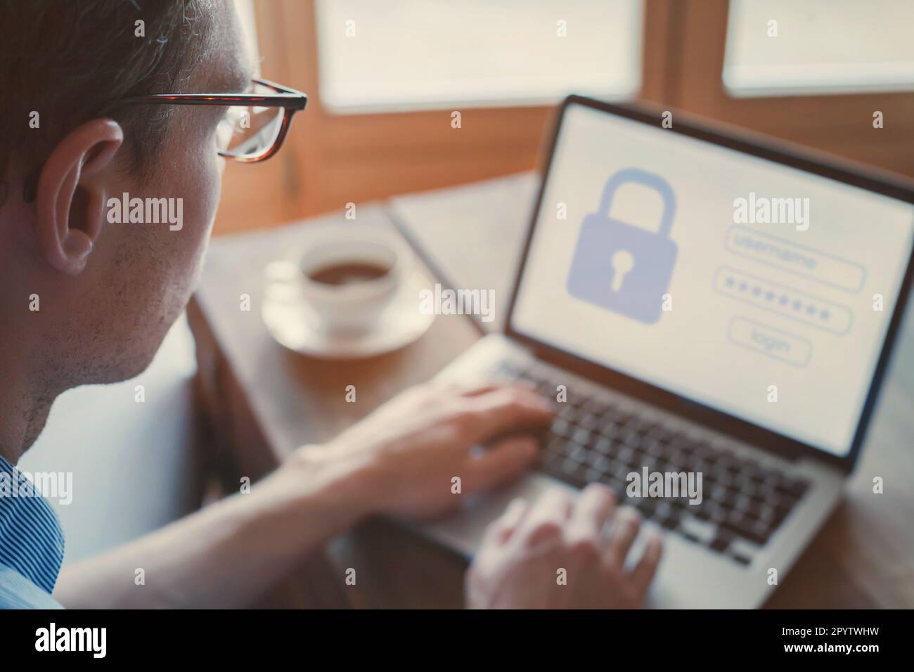 data protection and internet security concept, user typing login and ...