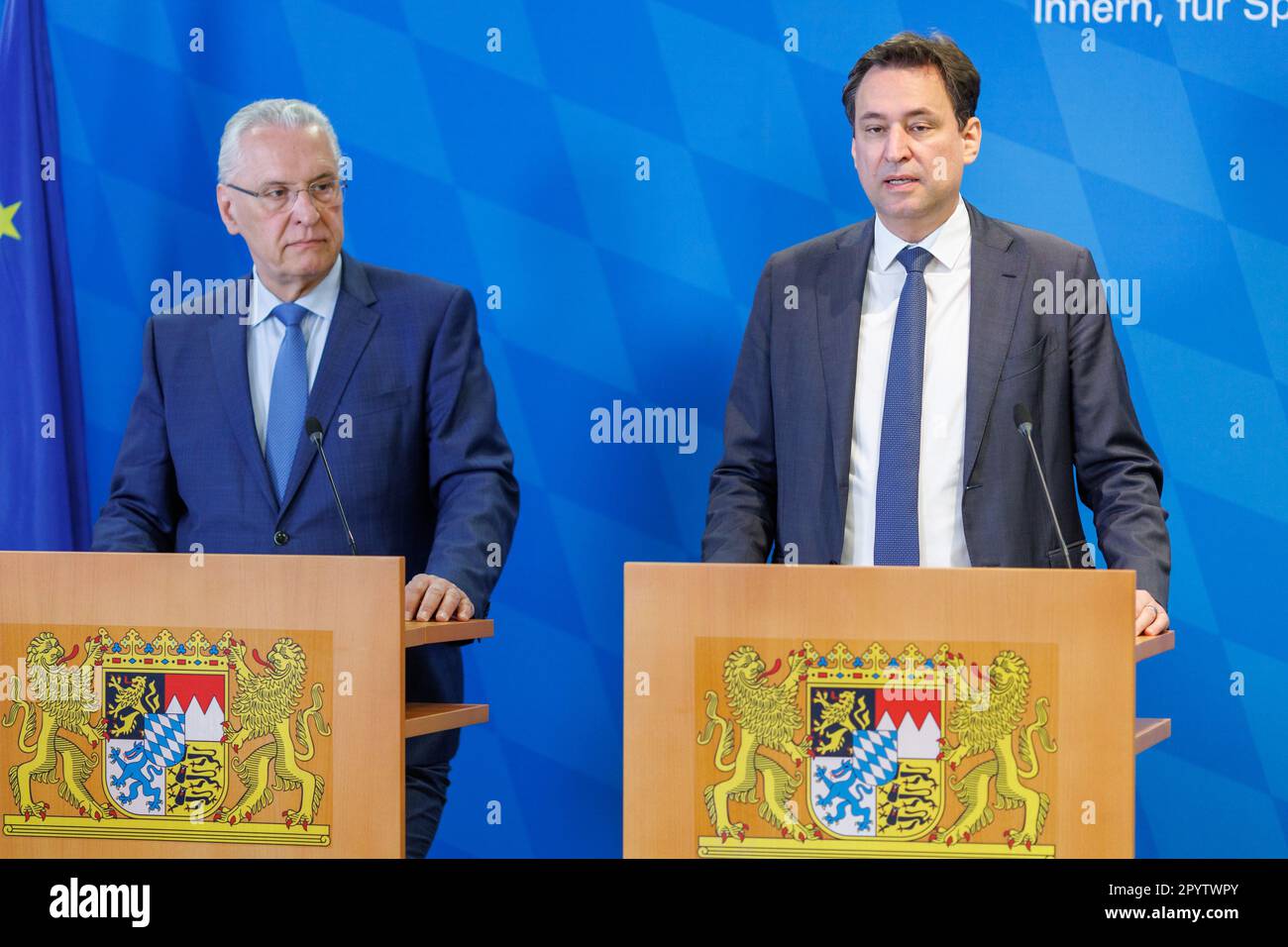 05 May 2023, Bavaria, Nuremberg: Georg Eisenreich (r, CSU), Minister of Justice of Bavaria ...