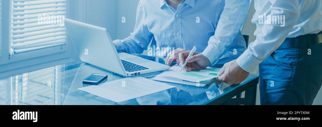 business people team working on office computer, teamwork background ...