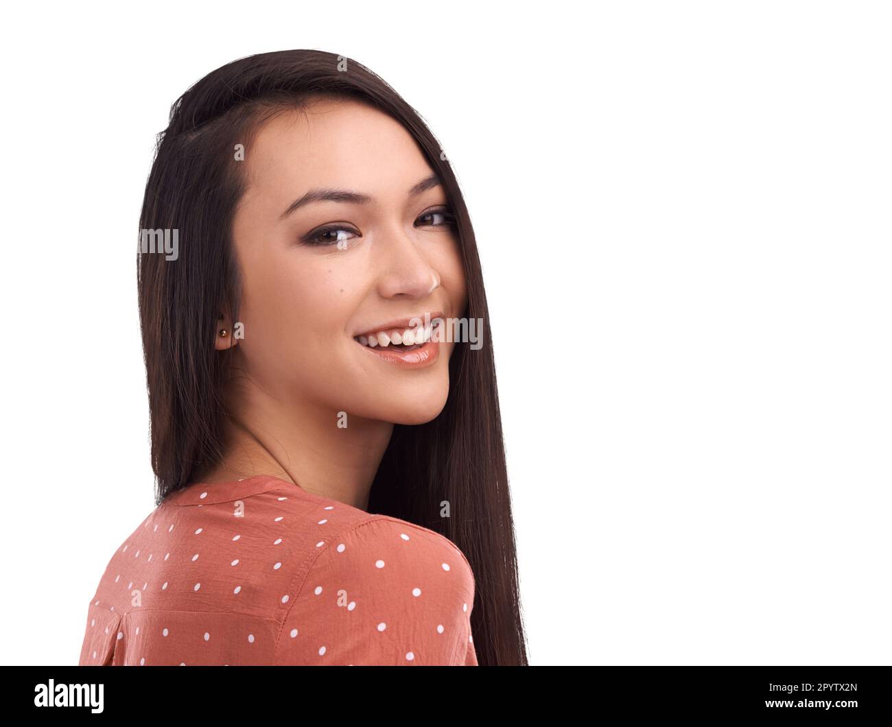 Fashion, style and portrait of happy Asian woman on isolated, png and ...